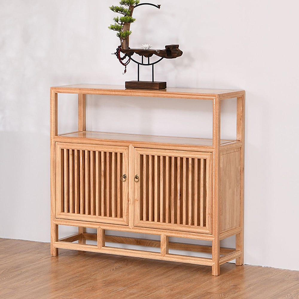 Vintage Natural Sideboard Neo-Chinese Buffet Crib Doors & Open Storage ...