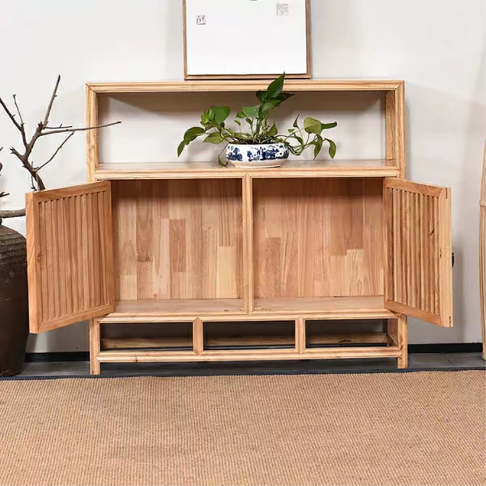 Vintage Natural Sideboard Neo-Chinese Buffet Crib Doors & Open Storage ...