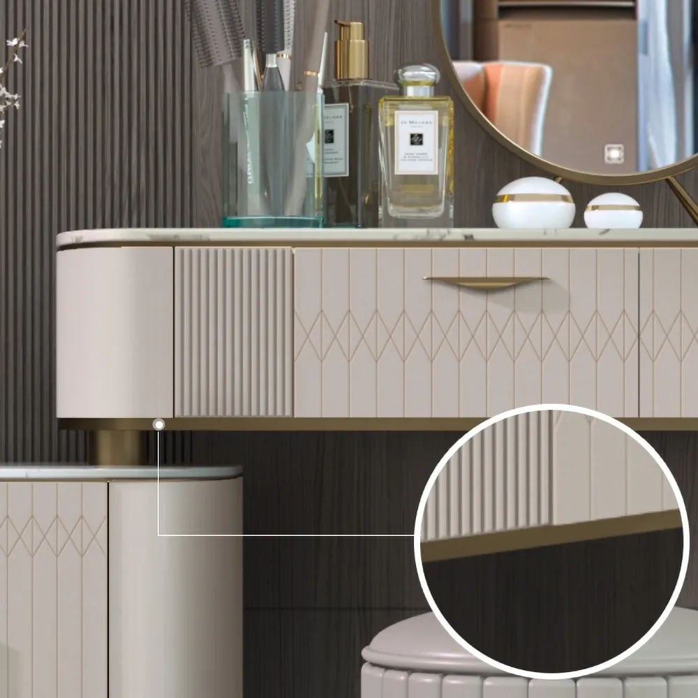 Off White Makeup Vanity Retracted&Extendable Dressing Table with 2 ...