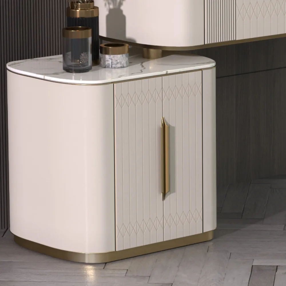 Off White Makeup Vanity Retracted&Extendable Dressing Table with 2 ...