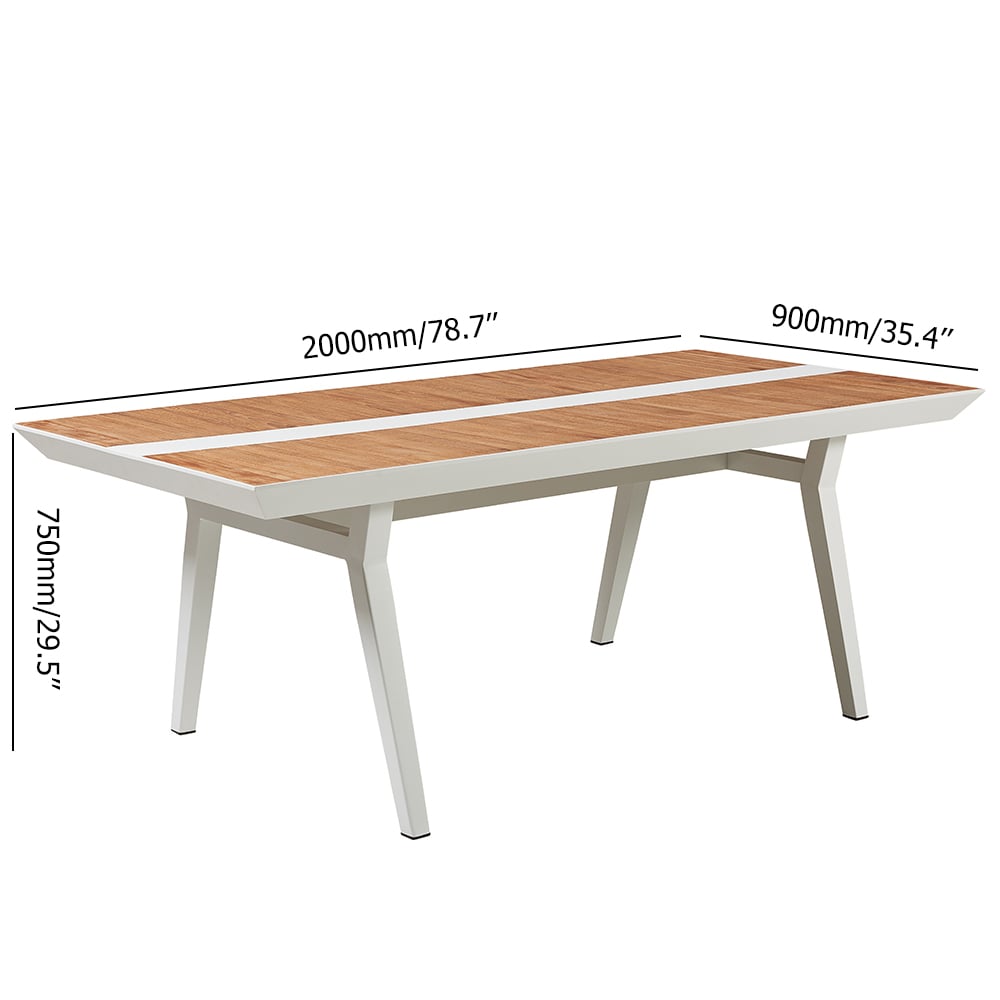 2000mm Dining Table with Teak Wood Tabletop and Aluminum Legs｜Homary UK