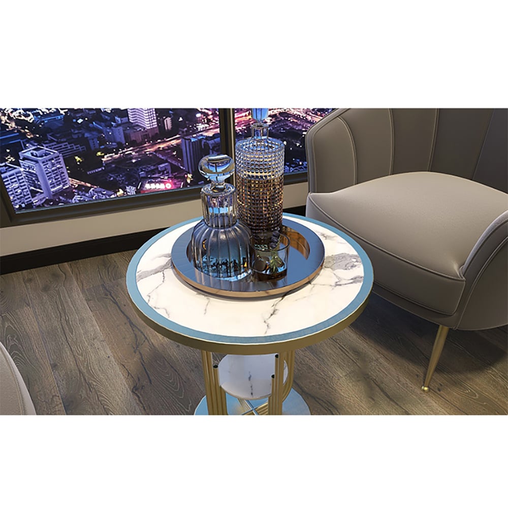 19.7" Modern Round Side Table with White Sintered Stone Top Strong ...