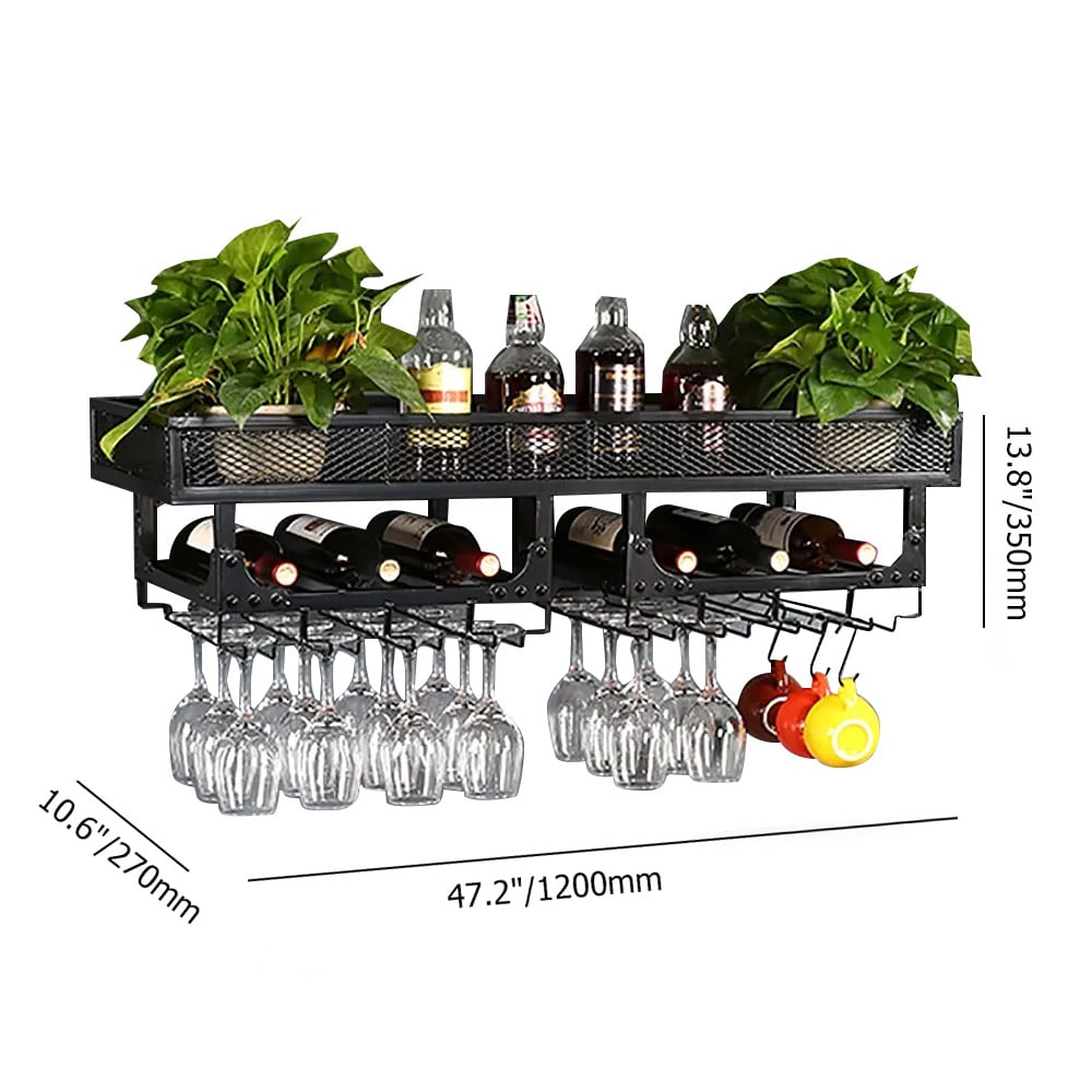 Industrial Wall Mounted Metal Wine Rack in Black｜Homary