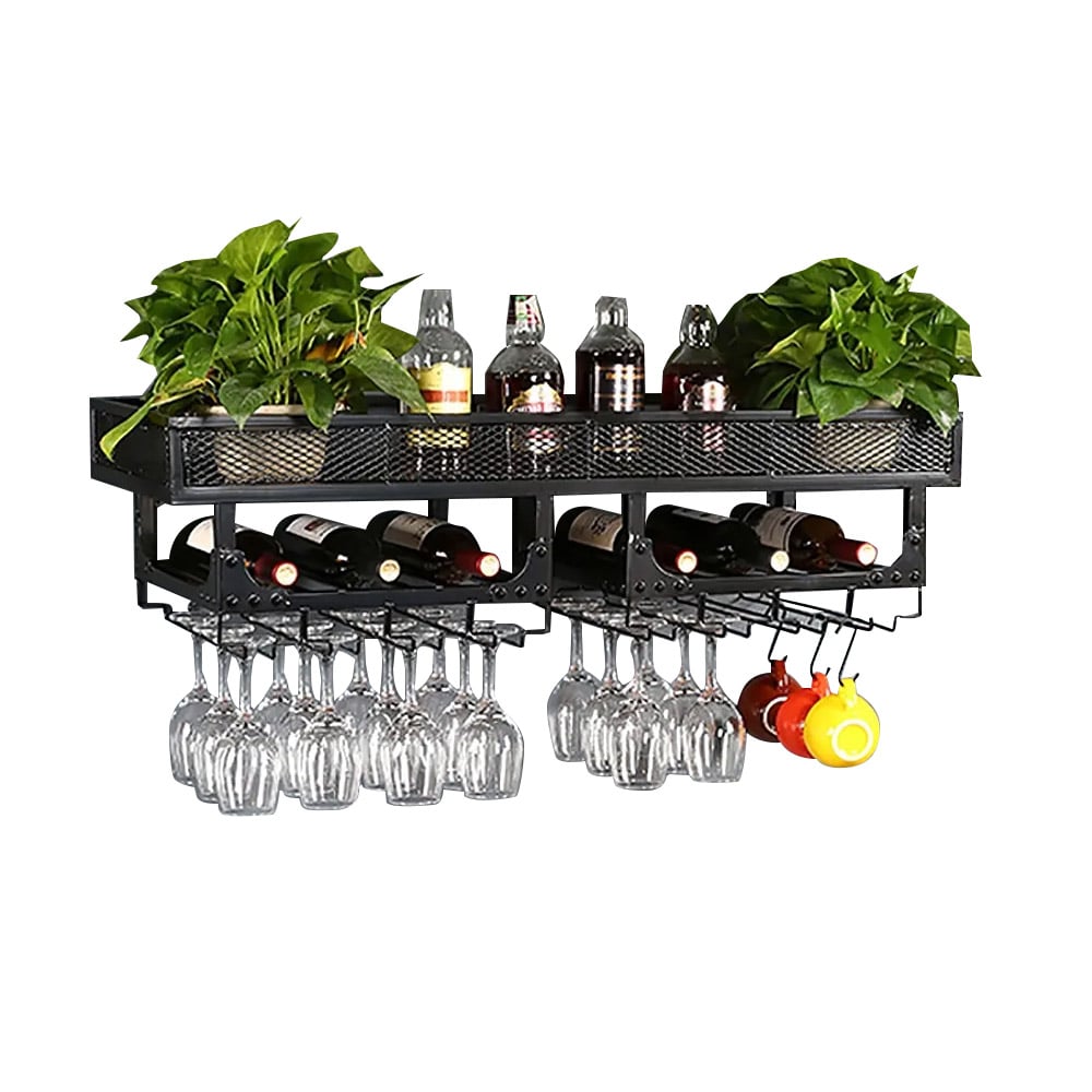 Industrial Wall Mounted Metal Wine Rack in Black｜Homary
