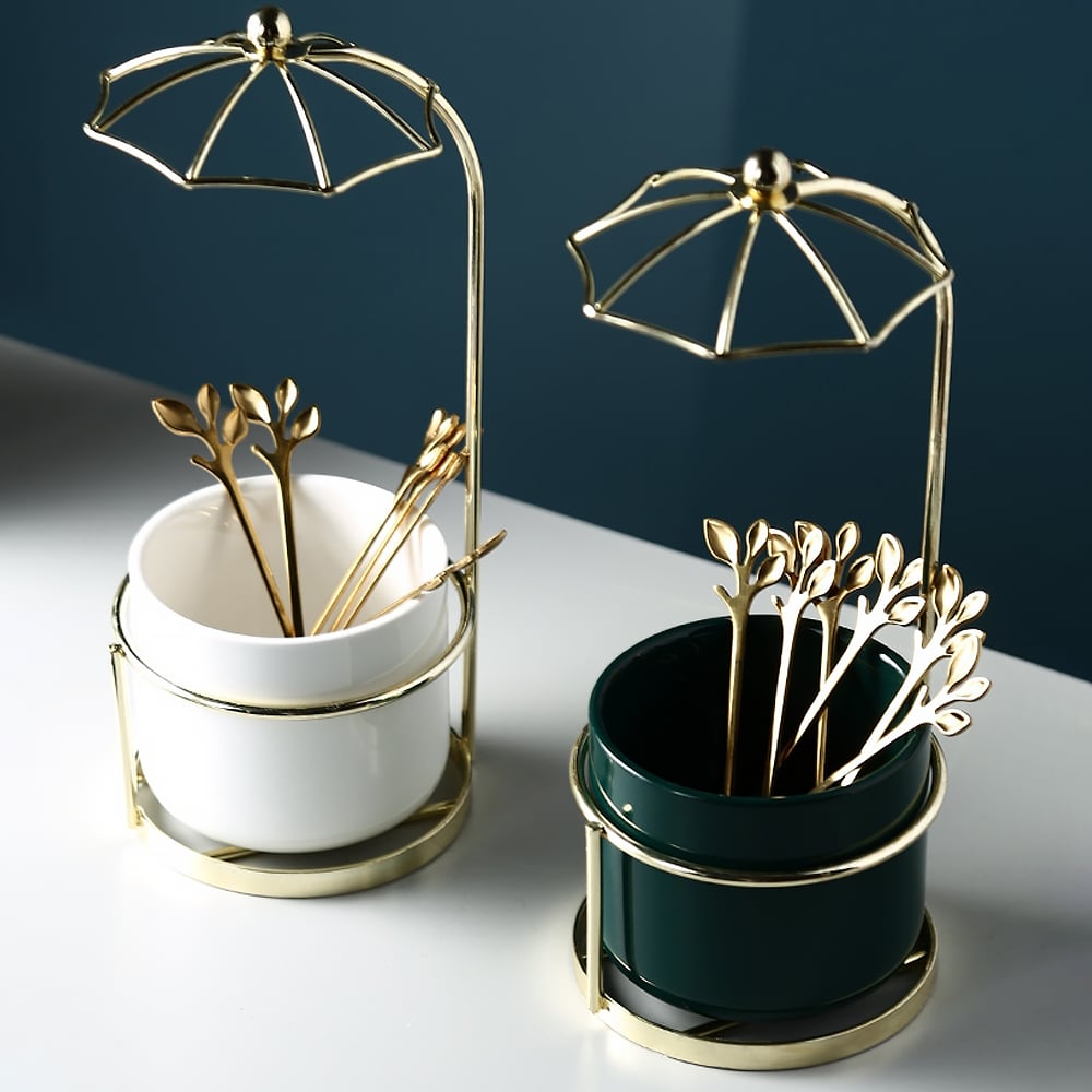 Sun Shade Utensil Organizer in Green&Gold/White&Gold-Green | Homary