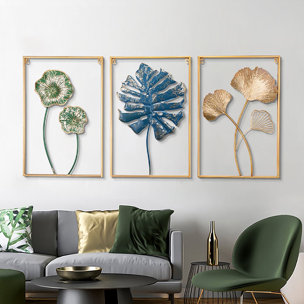 3 Pieces Natural Style Delicate Botanic Metal Wall Decor with ...