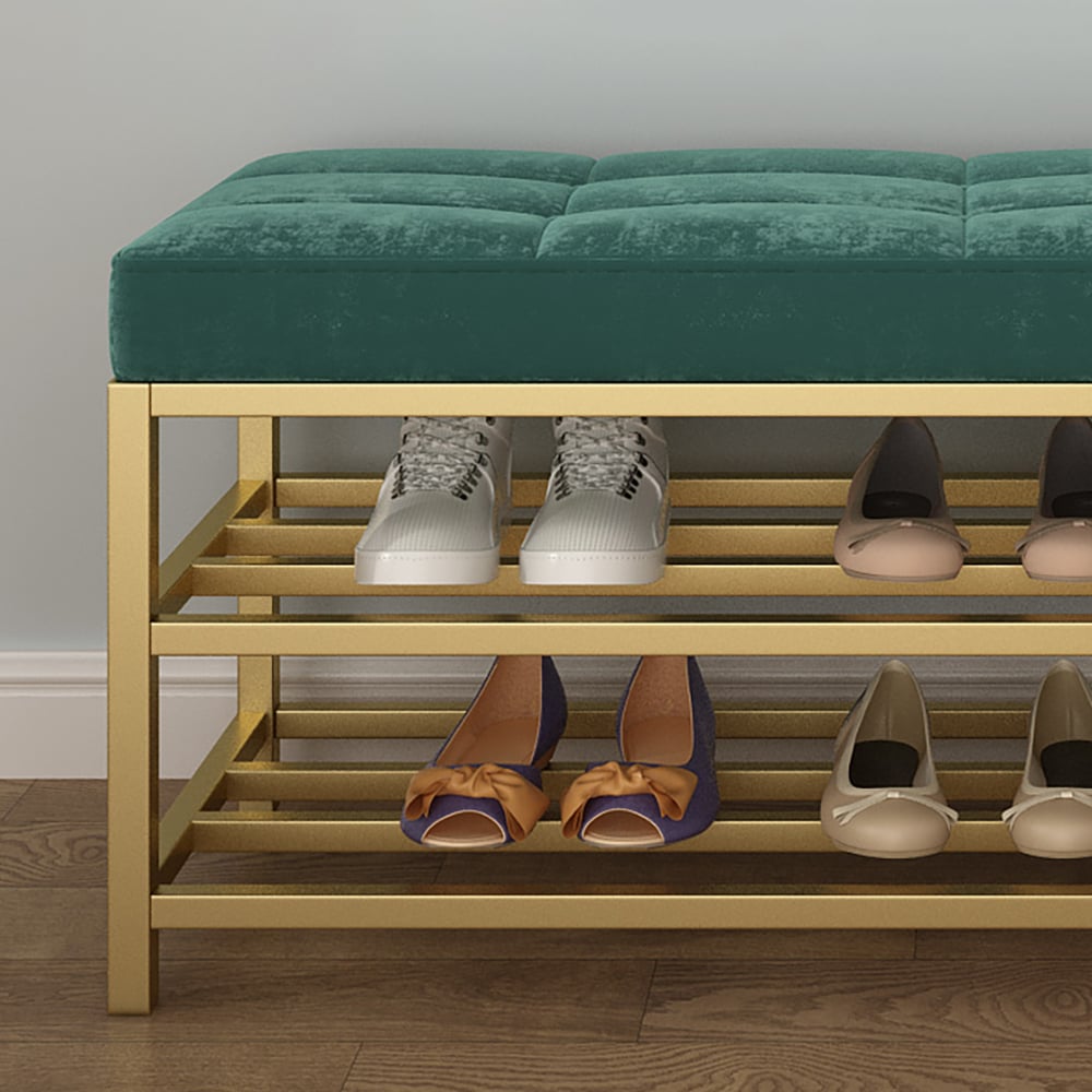 Entryway Upholstery Shoe Bench with Coat Rack-Green | Homary UK