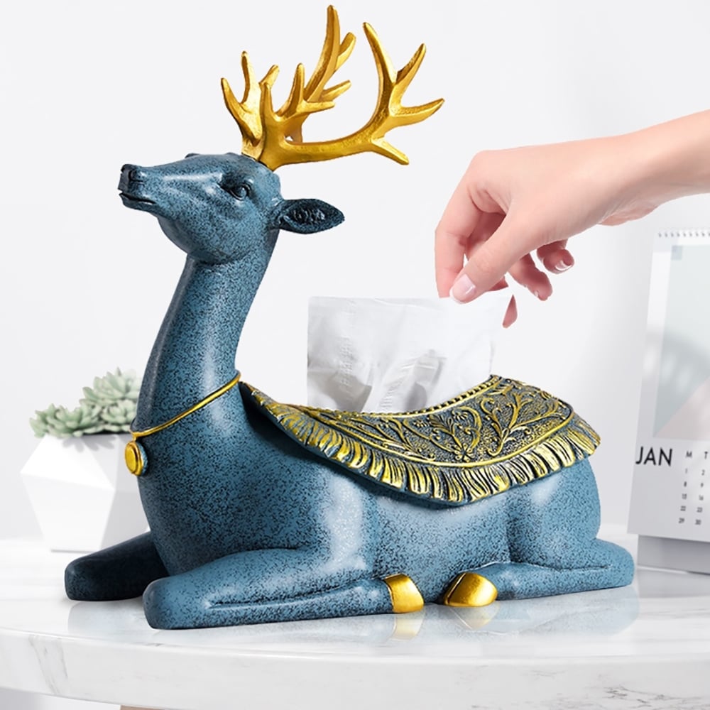 Deer Sculpture Tissue Box Cover in Blue｜Homary