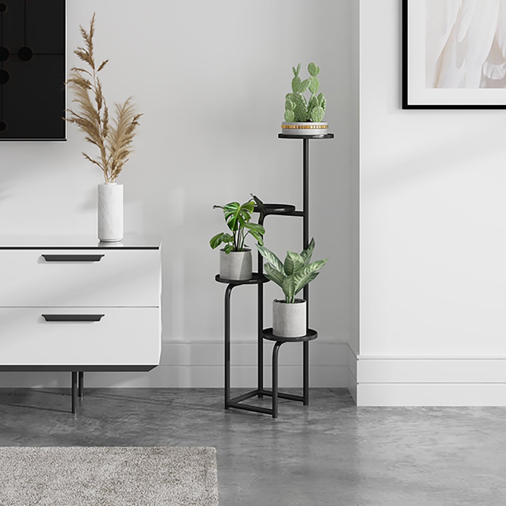 4-Tiered Contemporary Plant Stand Freestanding Shelving in Black｜Homary