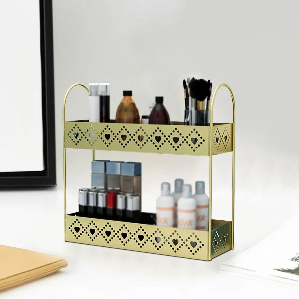 Gold Shelving 2-Tier Metal Bathroom Storage Rack Desk Organizer | Homary UK