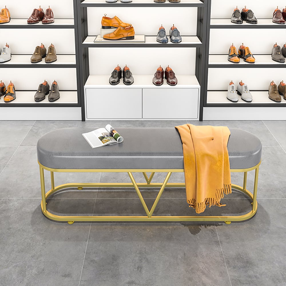 Modern Leather Upholstered Entryway Bench with Gold Metal Frame | Homary