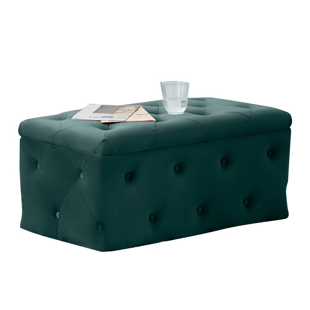 Green Tufted Ottoman Stool Velvet Upholstered Ottoman Storage Bench ...