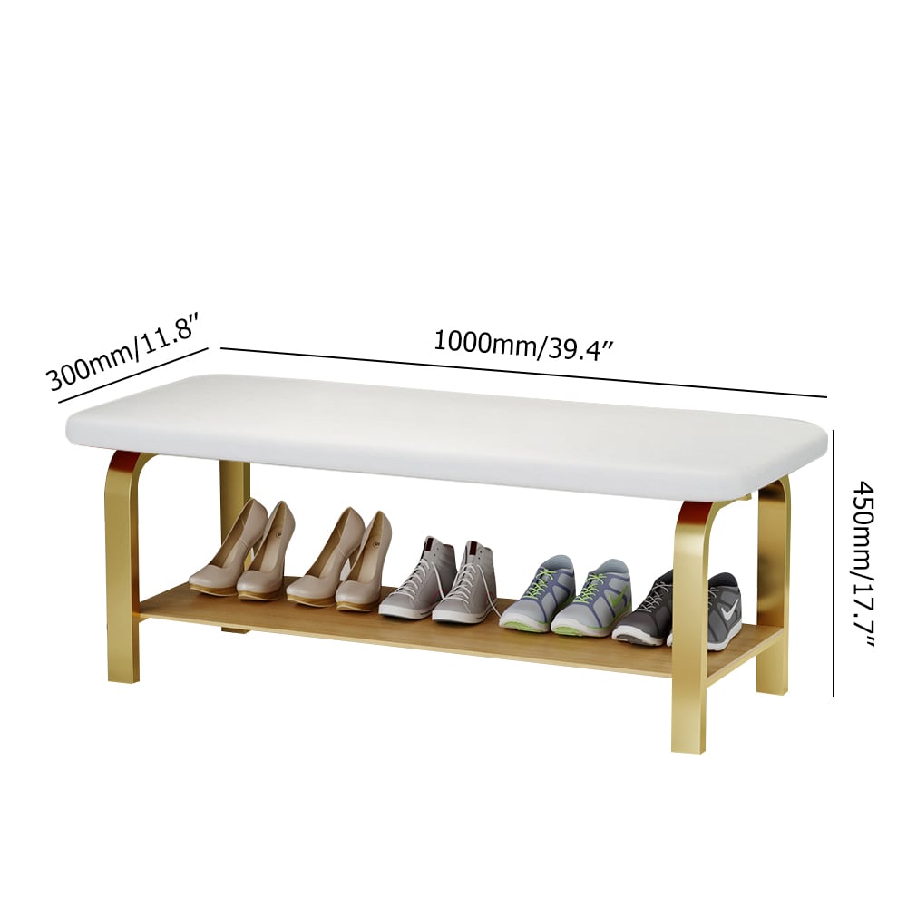 Modern Leather Upholstered Entryway Bench with Shoe Rack｜Homary