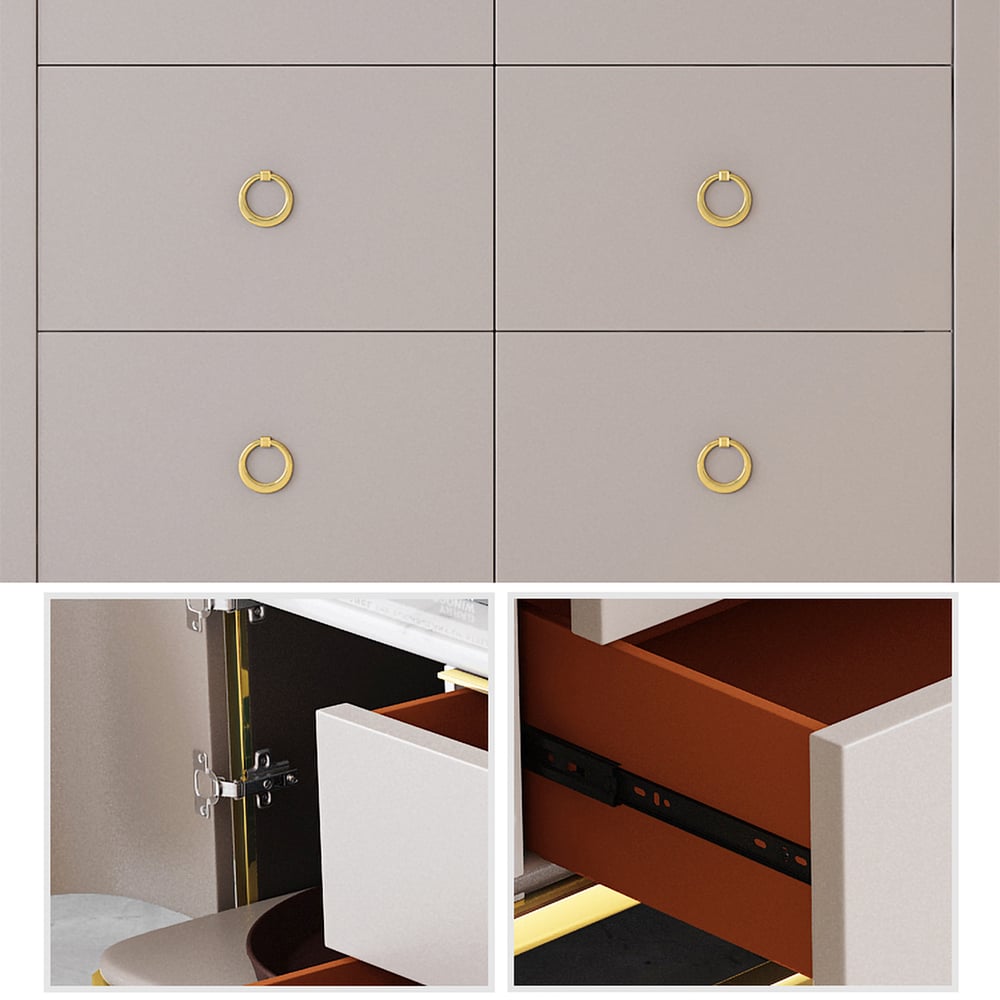 Modern Khaki Sideboard Buffet with Storage Faux Marble Top in Gold ...