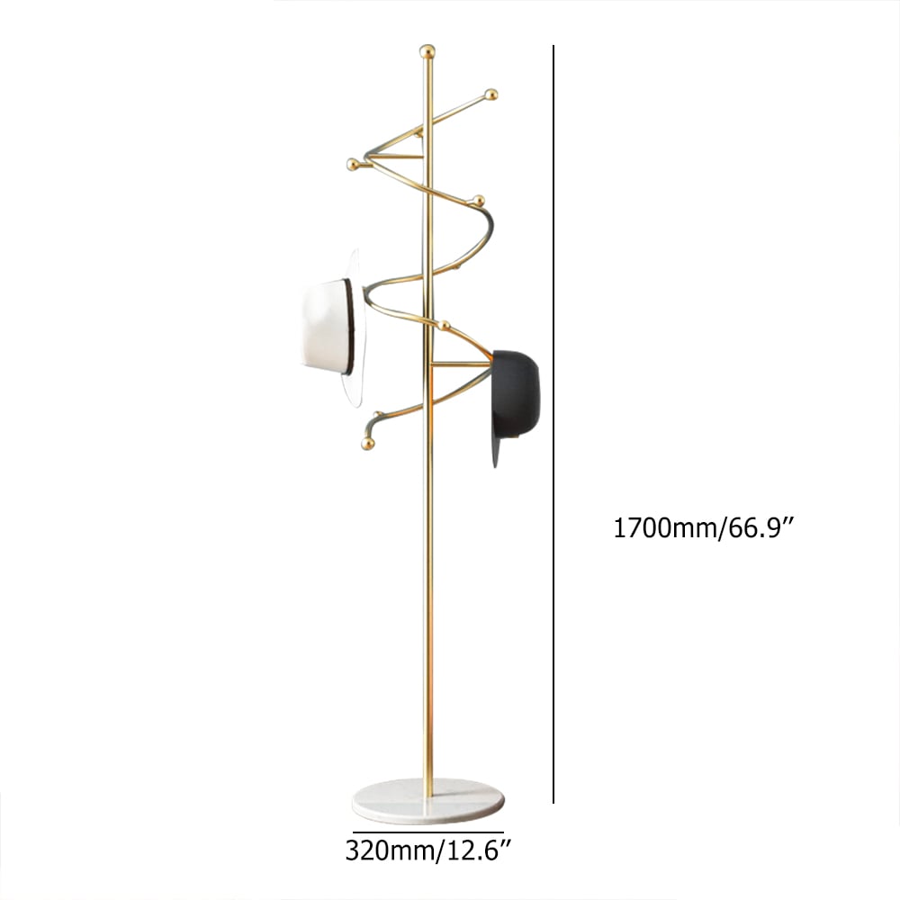 66" Gold Modern Spiral-Shaped Freestanding Coat Rack with Marble Base ...