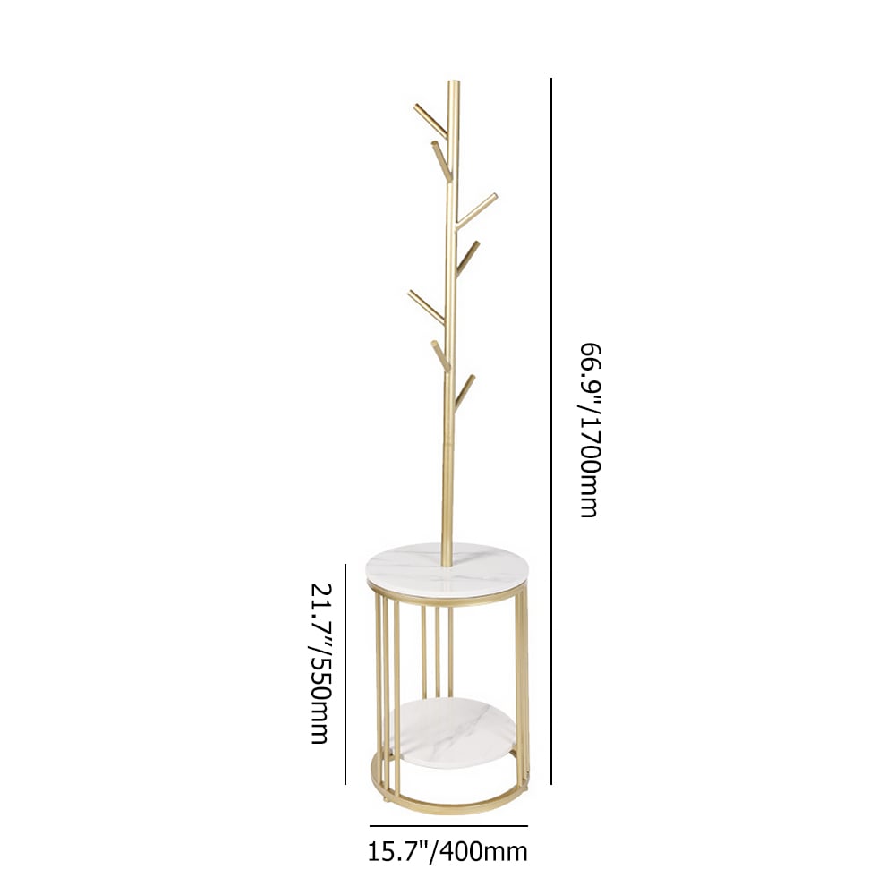 Gold/Black Metal Coat Rack Freestanding Hanging 7 Hook with Round ...