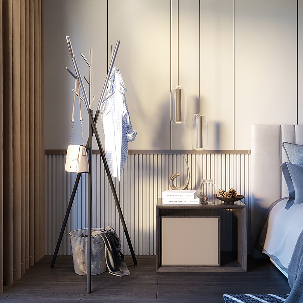 Black and Silver Coat Clothing Rack Metal Coat Tree Stand | Homary