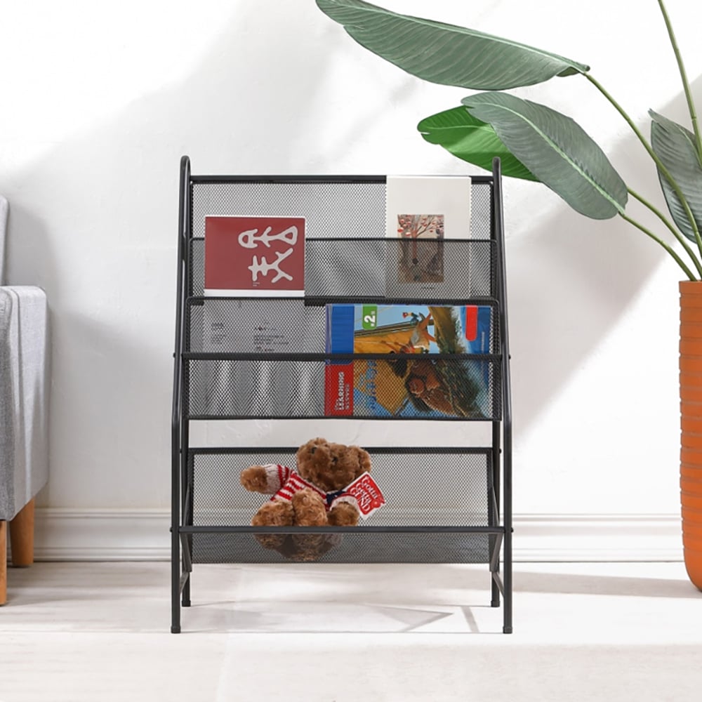 700mm Black 4-Tier Metal Rectangle Bookcase｜Homary UK