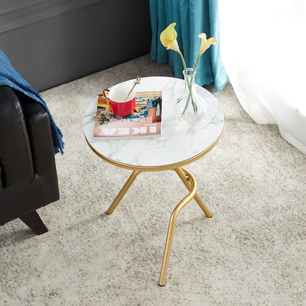 White Round End Table with Marble Top Side Table | Homary