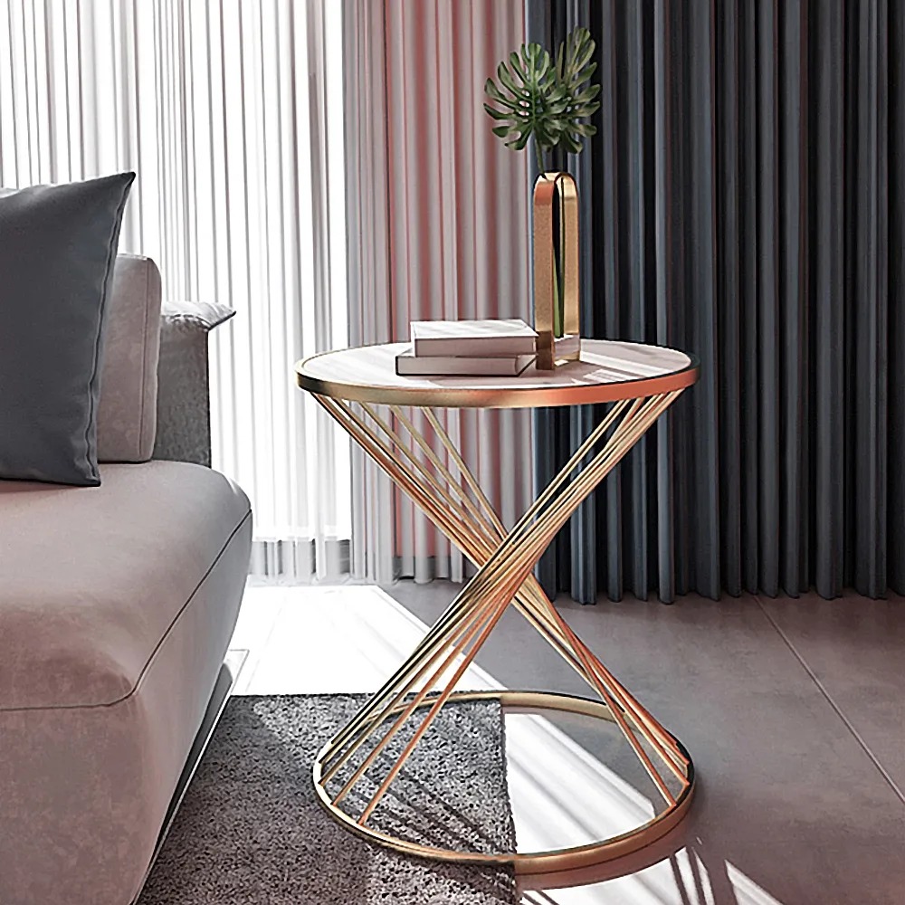 Modern White End Table with Marble Top Side Table｜Homary UK