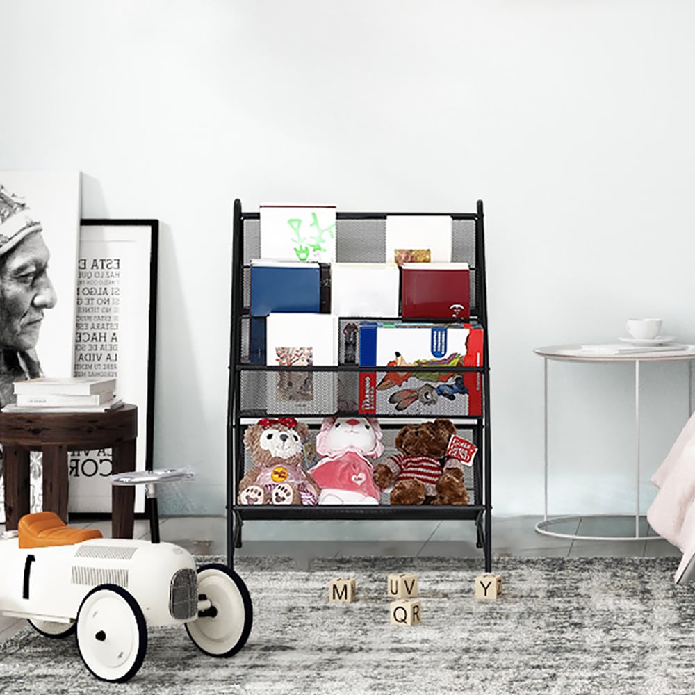 27" Black 4-Tier Metal Rectangle Bookcase｜Homary