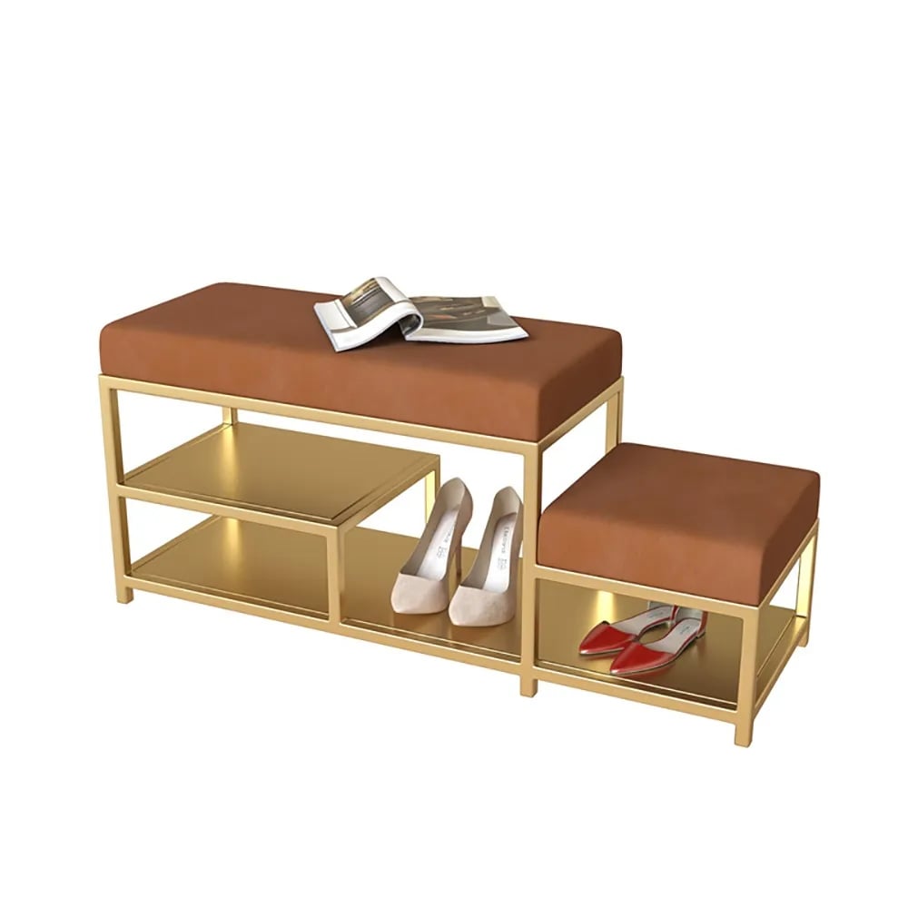 Orange Contemporary Bench Velvet Upholstered Bench for Shoe Storage｜Homary