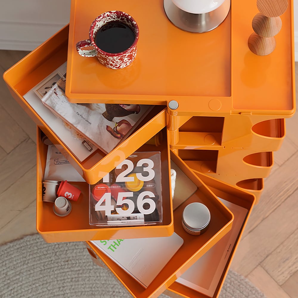 Orange End Table with Storage & Wheels Multifunction Side Table｜Homary