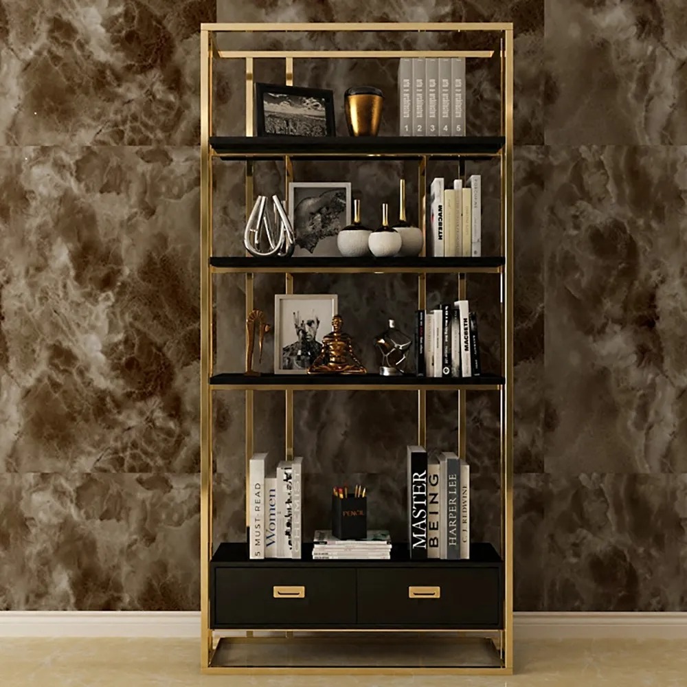 Modern Etagere Bookshelf Freestanding in Golden Metal｜Homary