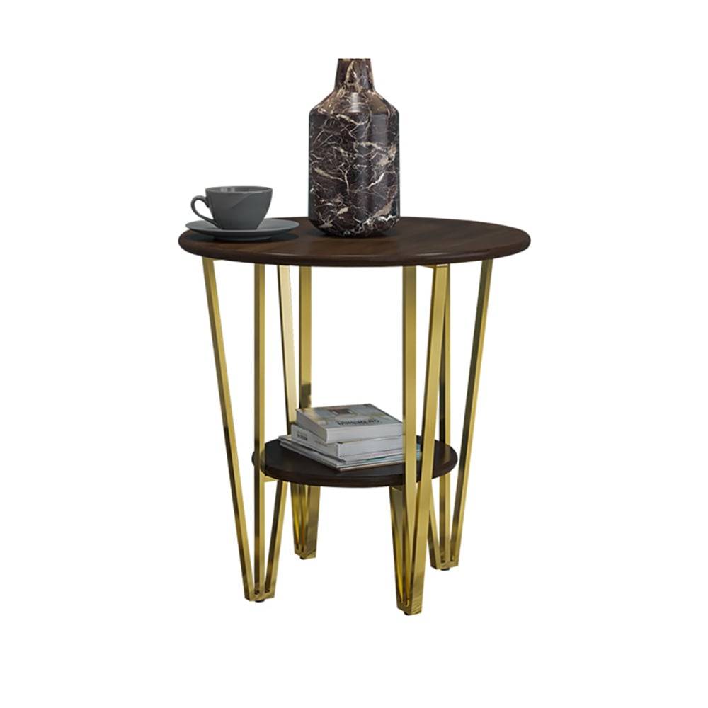 Walnut End Table with Shelf Solid Wood Top & Metal Frame Side Table ...