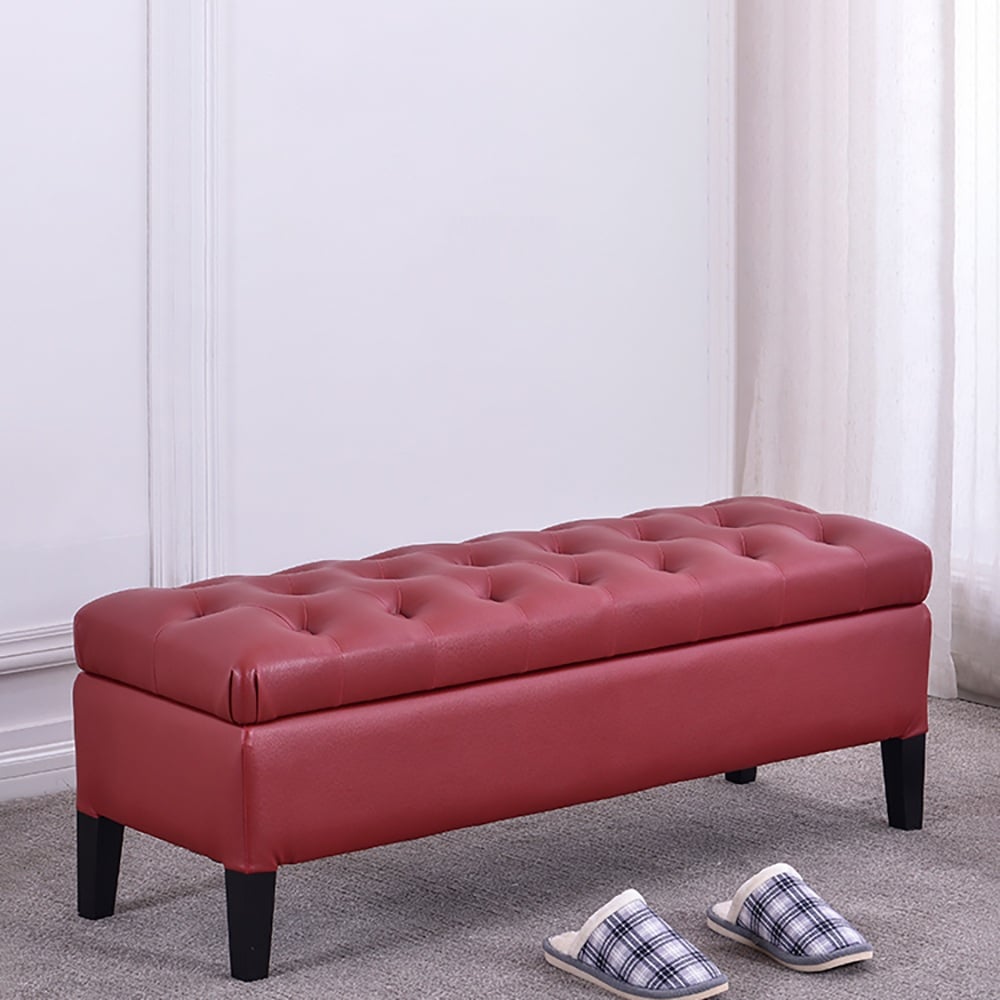 Modern Red Flip Top Bench Tufted Upholstered PU Leather Entryway ...