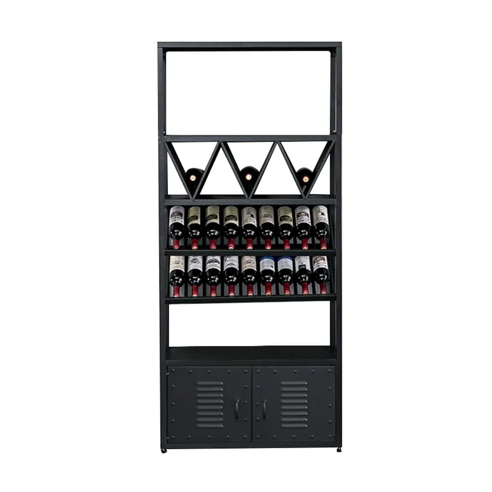 Industrial Contemporary Standing Metal Wine Rack in Black | Homary