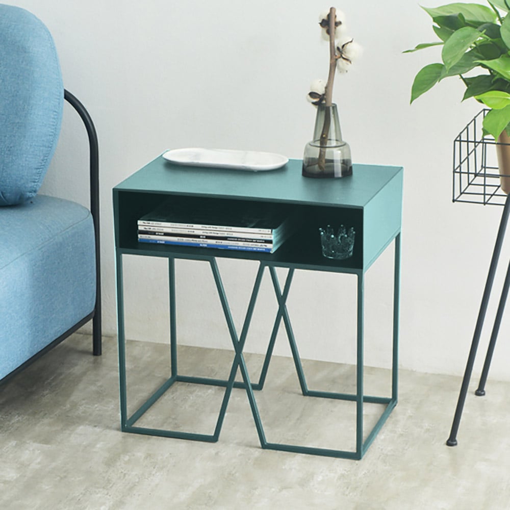 Blue End Table with Storage Modern Metal Side Table｜Homary UK