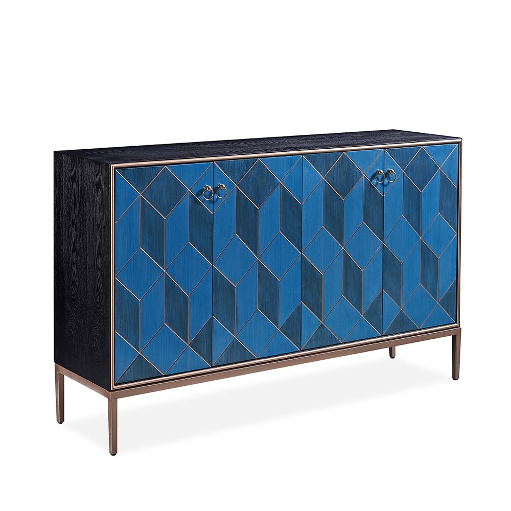 Italian Blue Buffet Cubic Outlined Sideboard 4 Doors 4 Shelves｜Homary