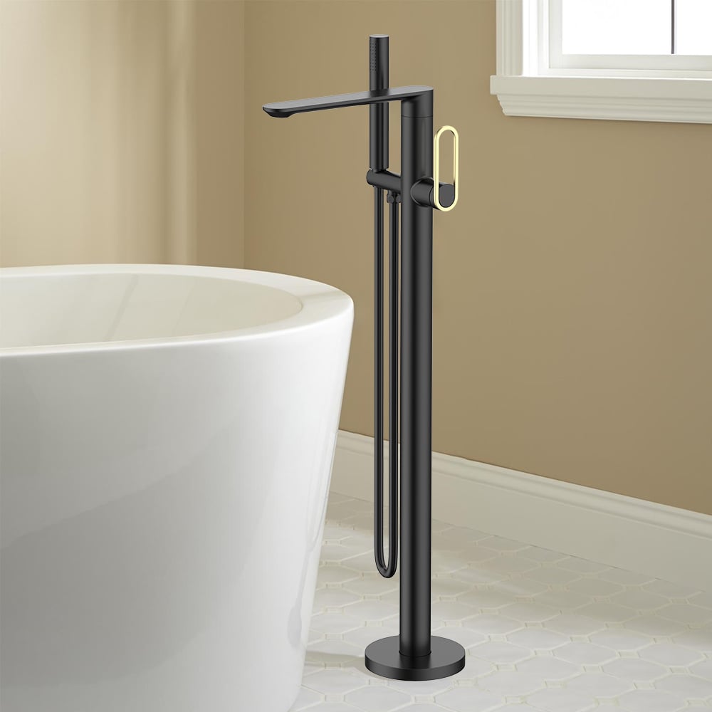 Single Hollow Out Lever Freestanding Bath Tap with Handheld Shower ...
