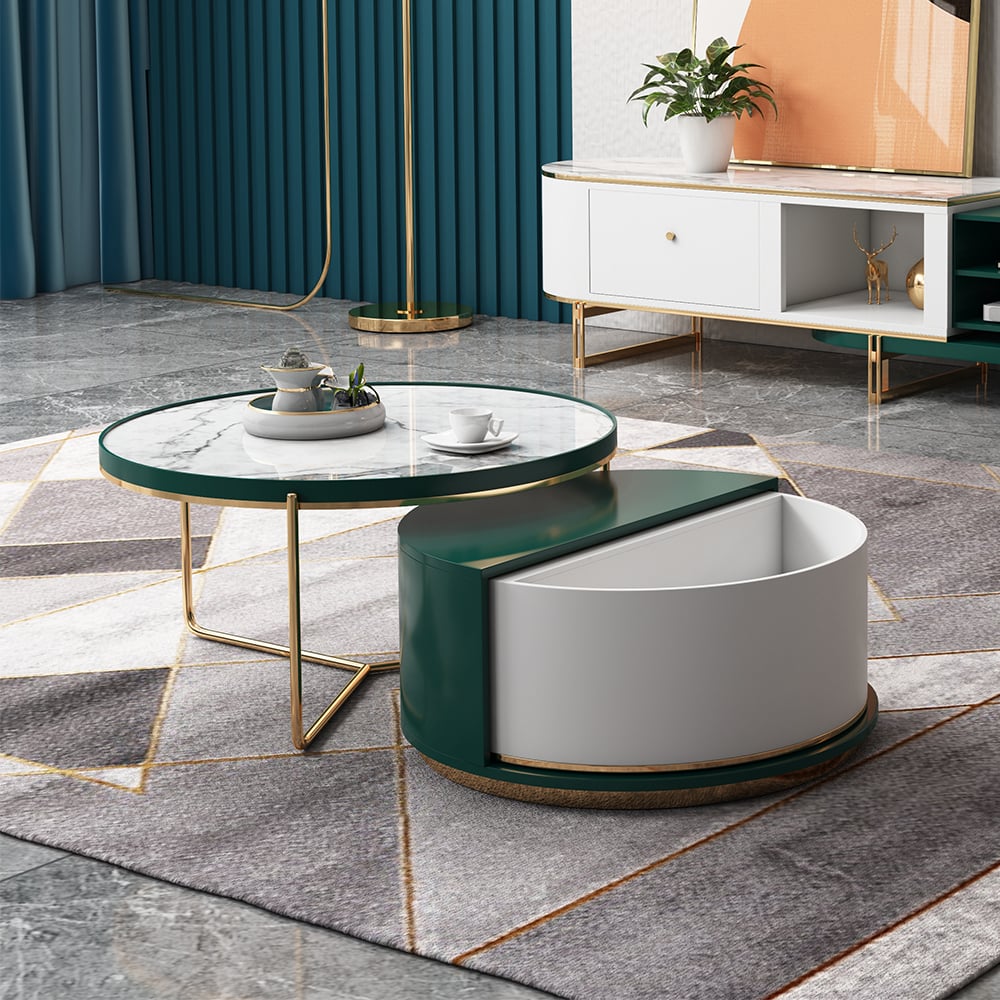 Table Basse Gigogne Ronde Avec Rangement