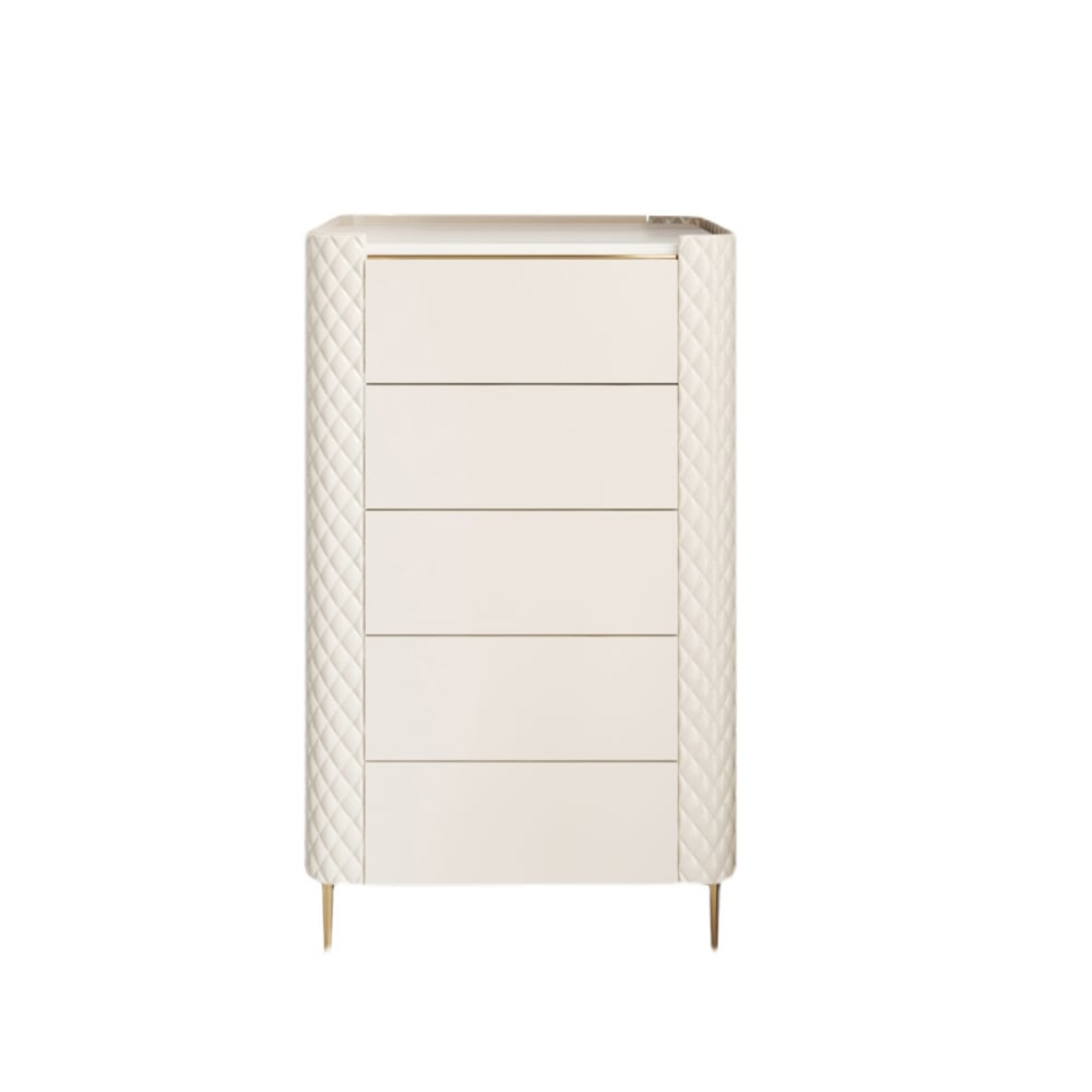 Off White 5 Drawers Accent Chest Cabinet with Sintered Stone Top & Faux ...