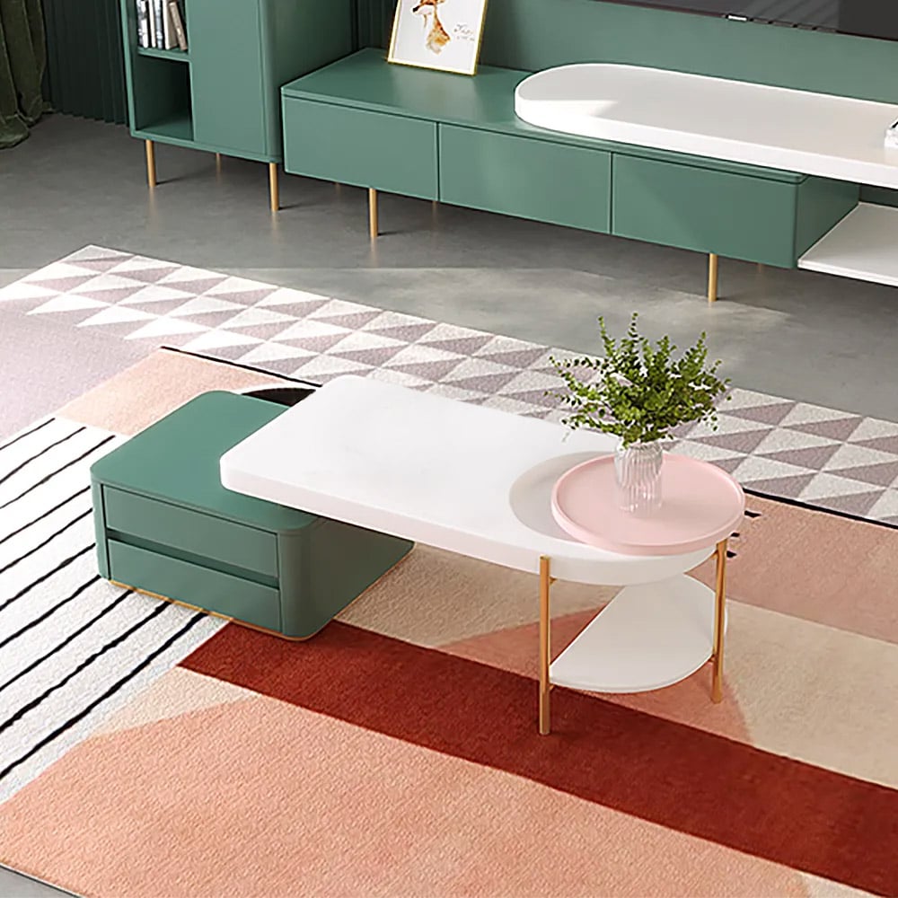 Contemporary Pink & White & Green Coffee Table with Storage Extendable ...