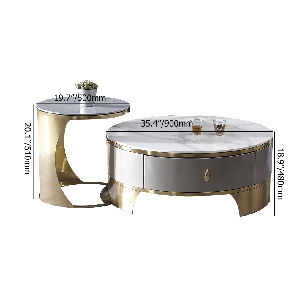 Modern Round White Nesting Coffee Table Set with Sintered Stone Top 2 ...