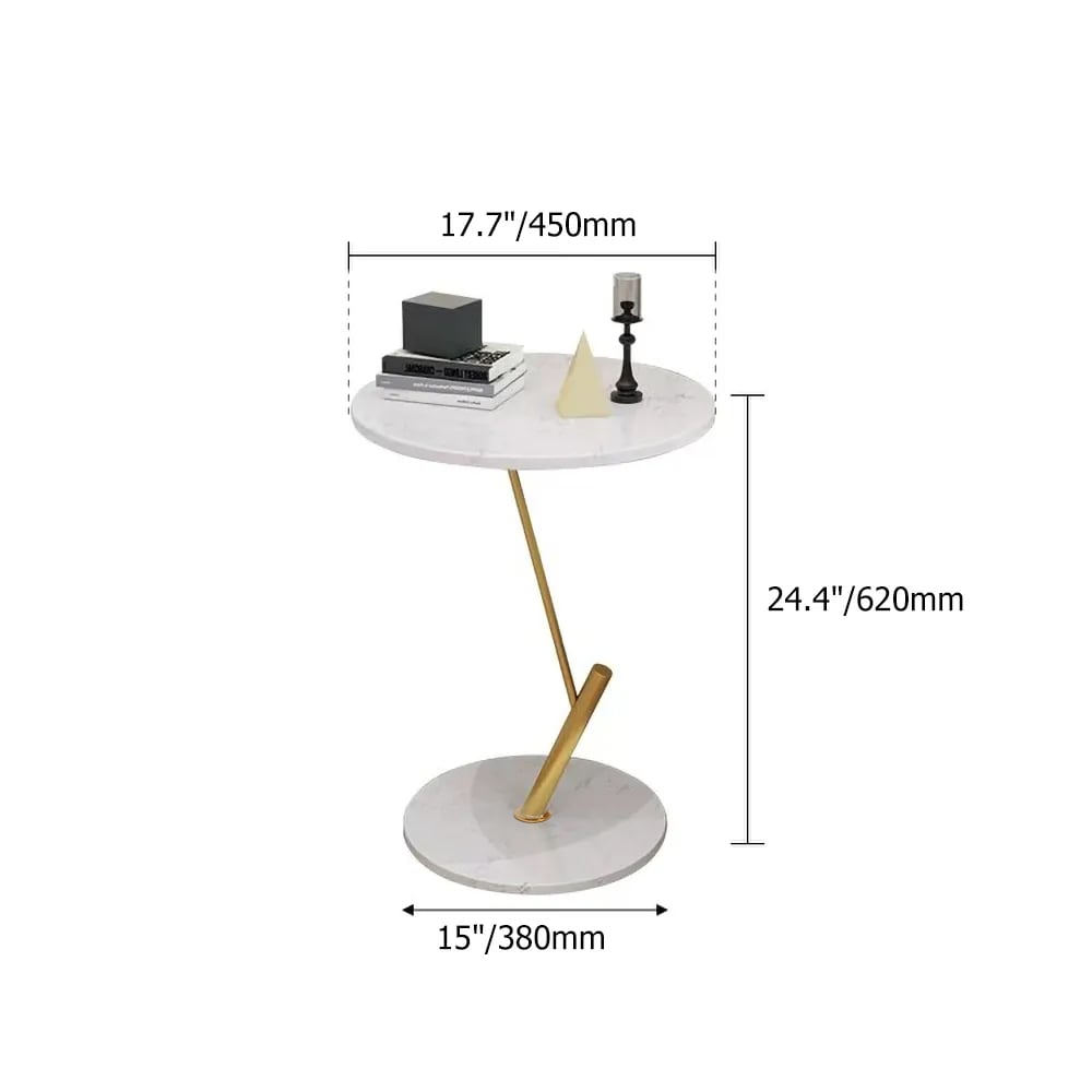 White Round End Table Modern Marble Top Side Table｜Homary