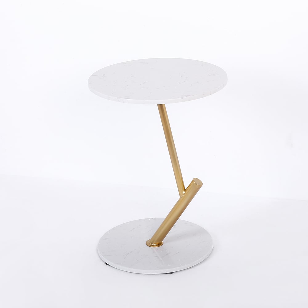 White Round End Table Modern Marble Top Side Table｜Homary