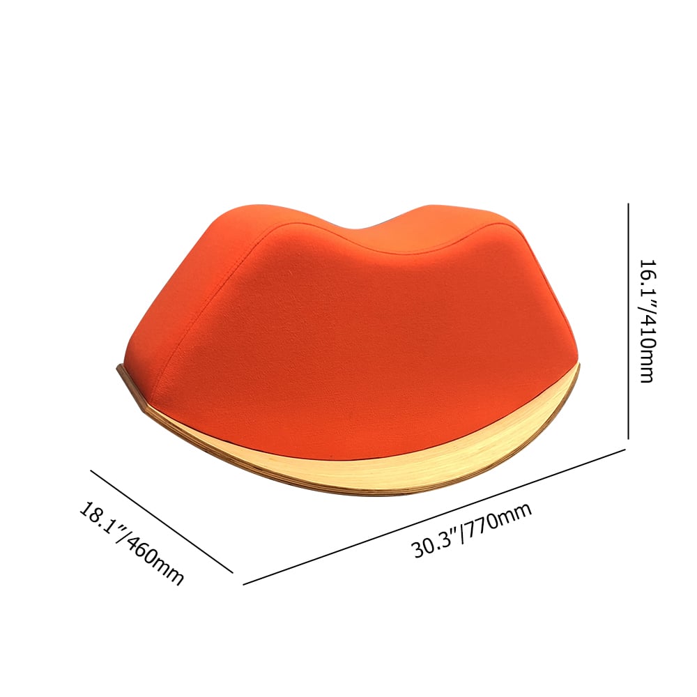 Mouth-Shape Orange Fabric Rocking Footstool with Wide Shelf Base｜Homary