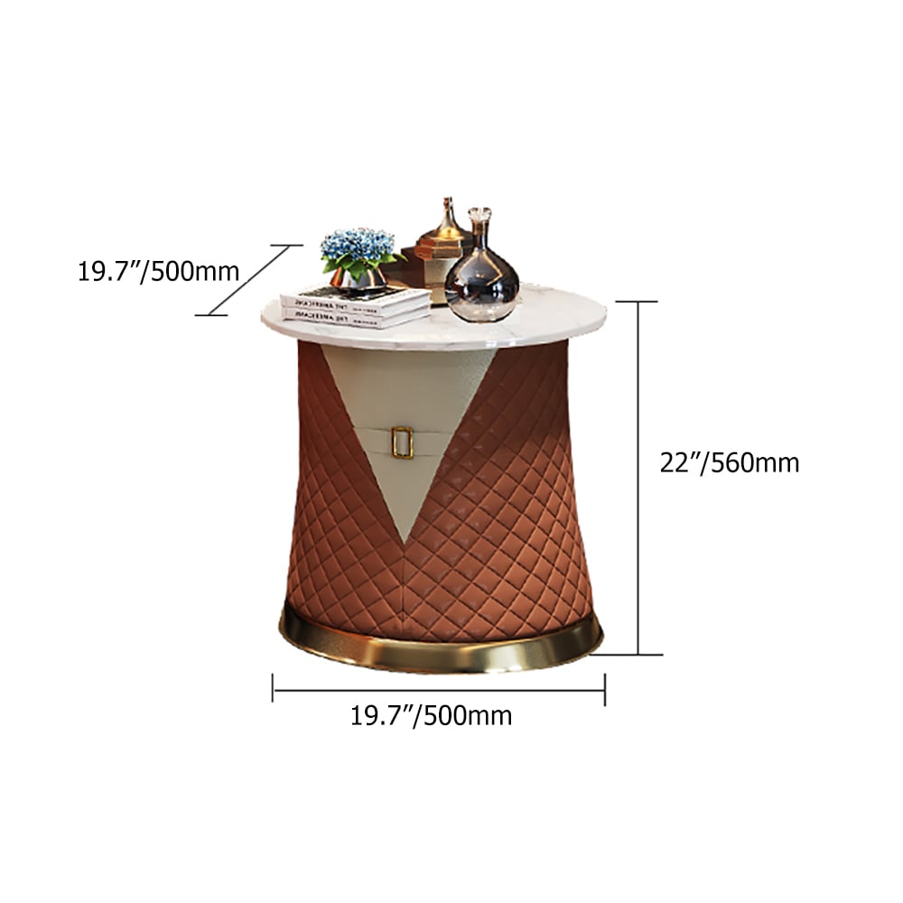 Modern & Light Luxury Orange & White Marble End Table｜Homary