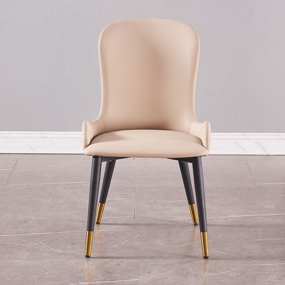 Modern Faux Leather Khaki Dining Chair with Metal Legs Set of 2｜Homary UK
