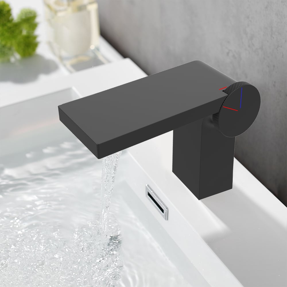 Geometric Monobloc Waterfall Bathroom Basin Mixer Tap Solid Brass ...