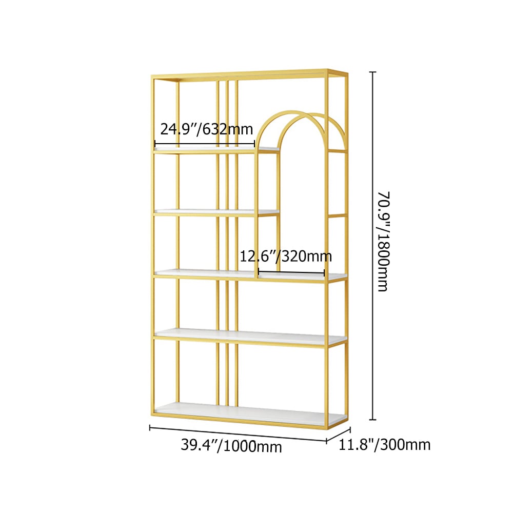 1800mm Rectangle 5-Tiered Freestanding Etagere Bookshelf in Gold ...