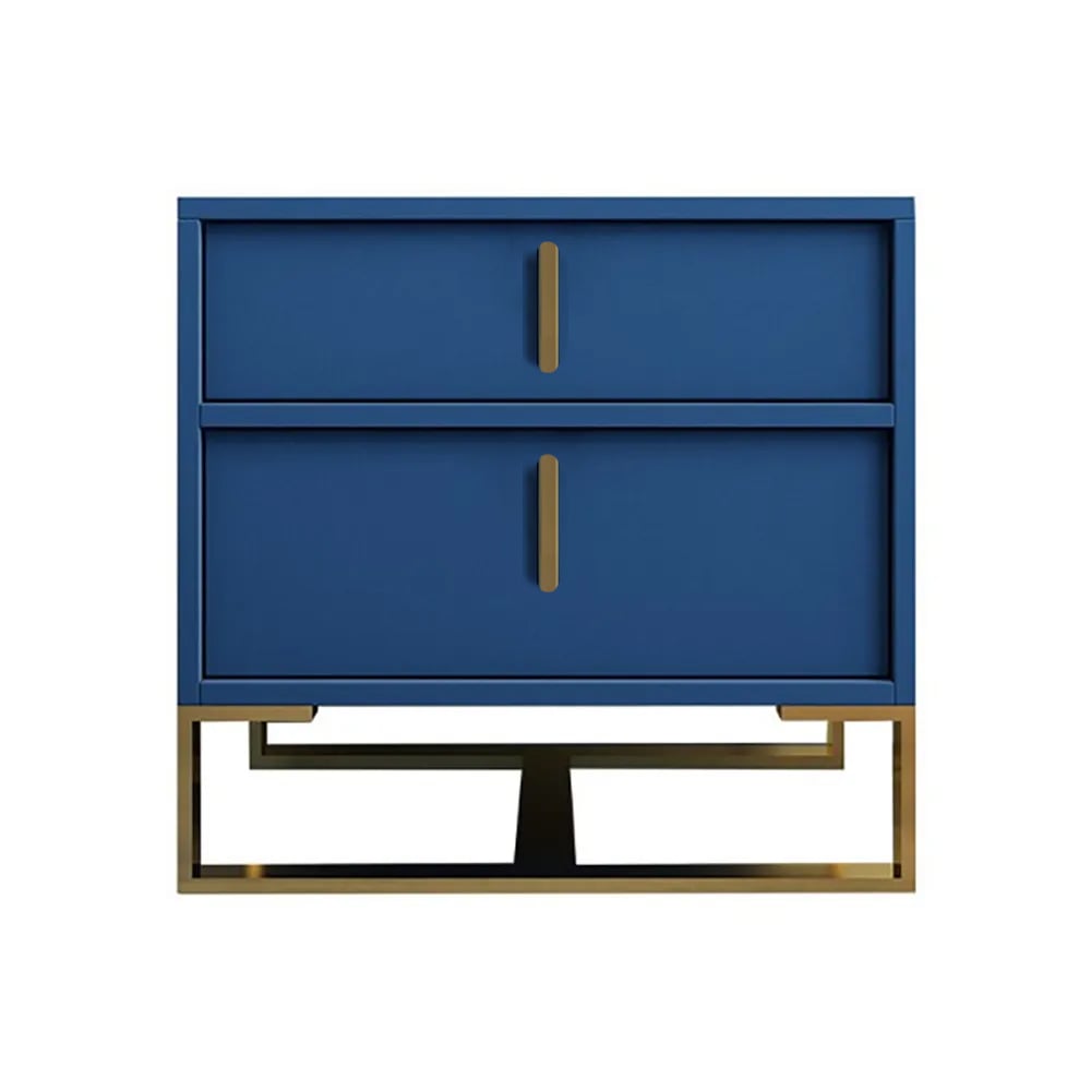 Modern Blue Nightstand Minimalist Bedside Table with 2 Drawers in Gold ...