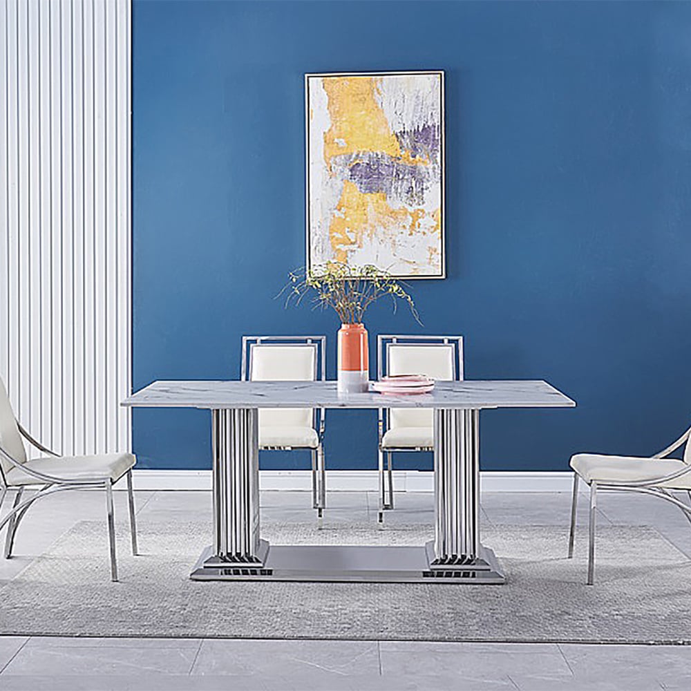 2000mm Contemporary Rectangle Dining Table with Stainless Steel Base ...