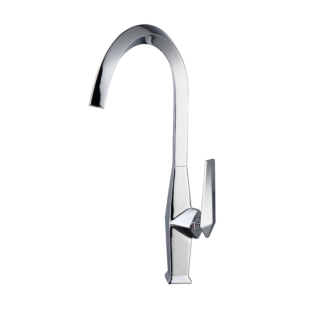 Modern Geometric Mono High Arc Brass Kitchen Tap in Chrome｜Homary UK