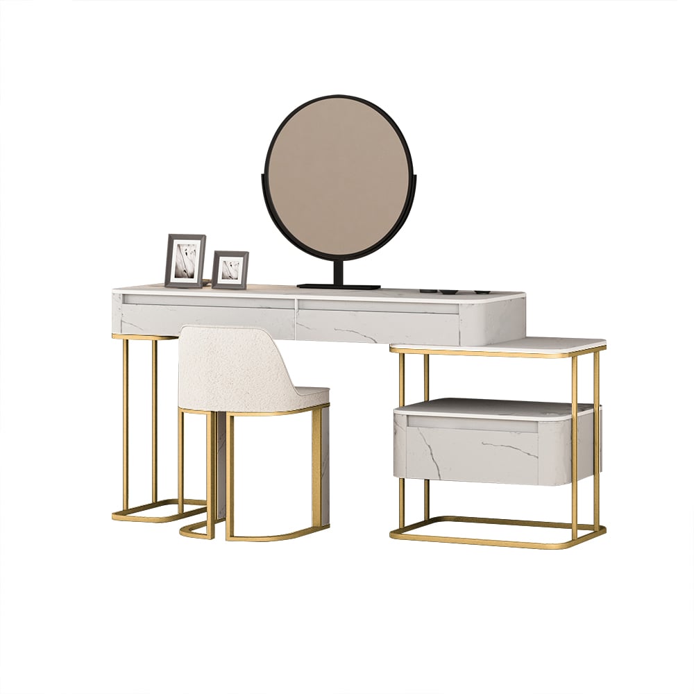Contemporary Sintered Stone Top Vanity Set with Side Table & Stool ...