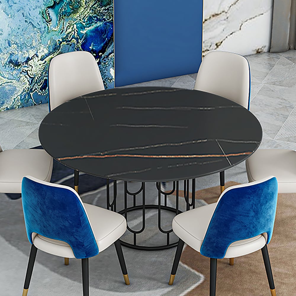 59.1" Modern Sintered Stone Top Round Dining Table with Pedestal in ...